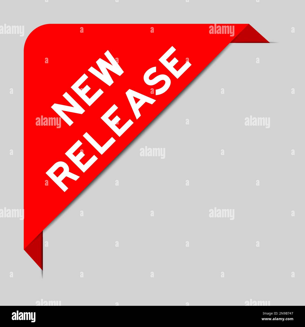 Red color of corner label banner with word new release on gray ...