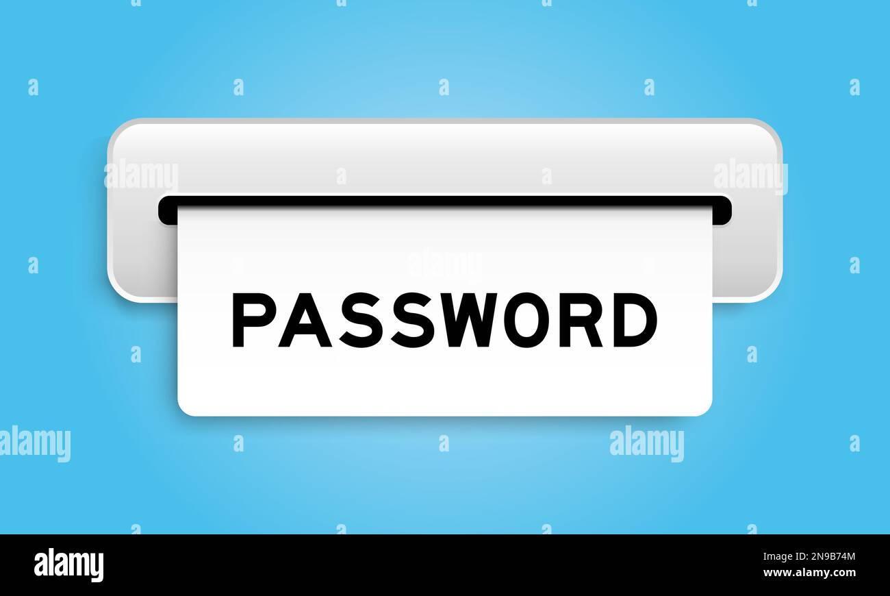 White coupon banner with word password from machine on blue color ...