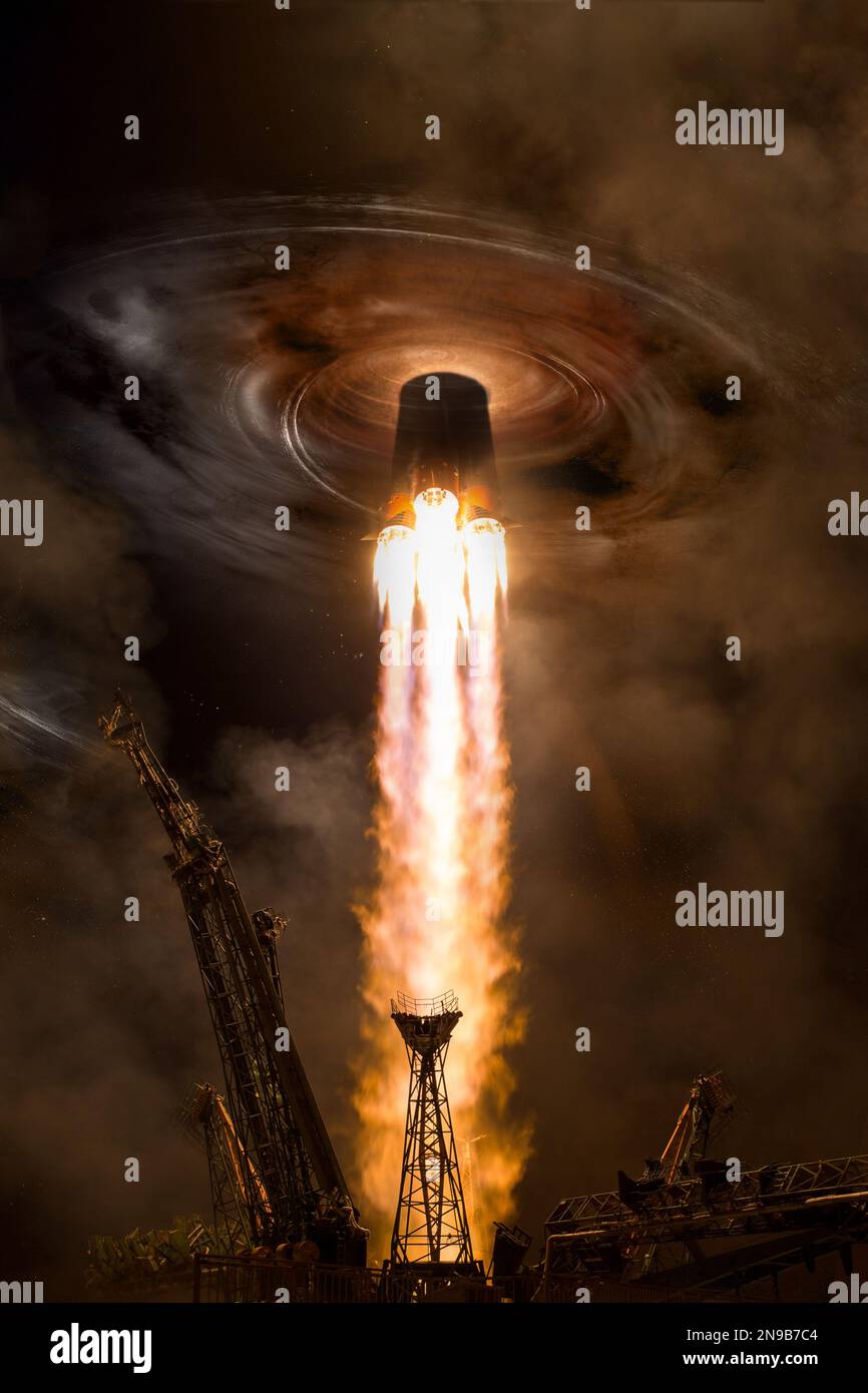 Spaceship flight through the portal into space. Elements of this image ...