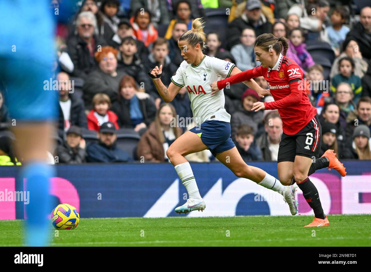 London, UK. 12th Feb, 2023. Celin Bizet (14) of Tottenham pictured in a ...