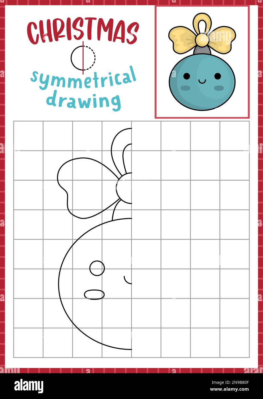 Christmas symmetrical drawing worksheet. Complete colored ball picture ...