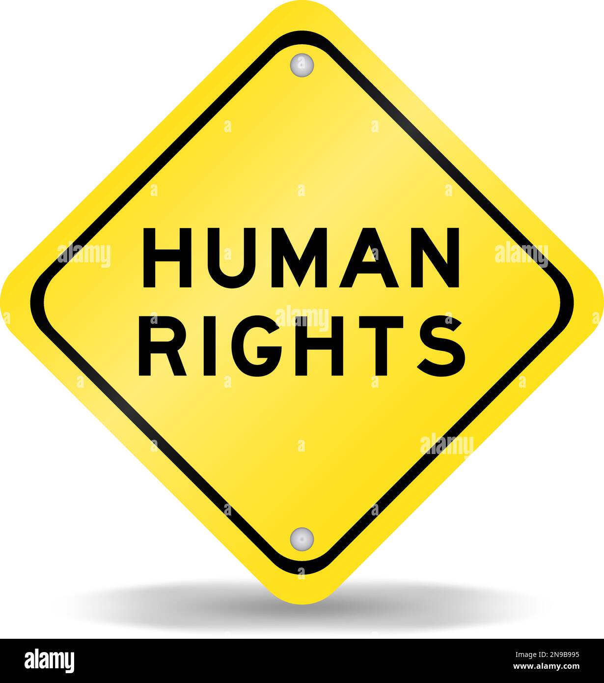 Yellow color transportation sign with word human rights on white ...
