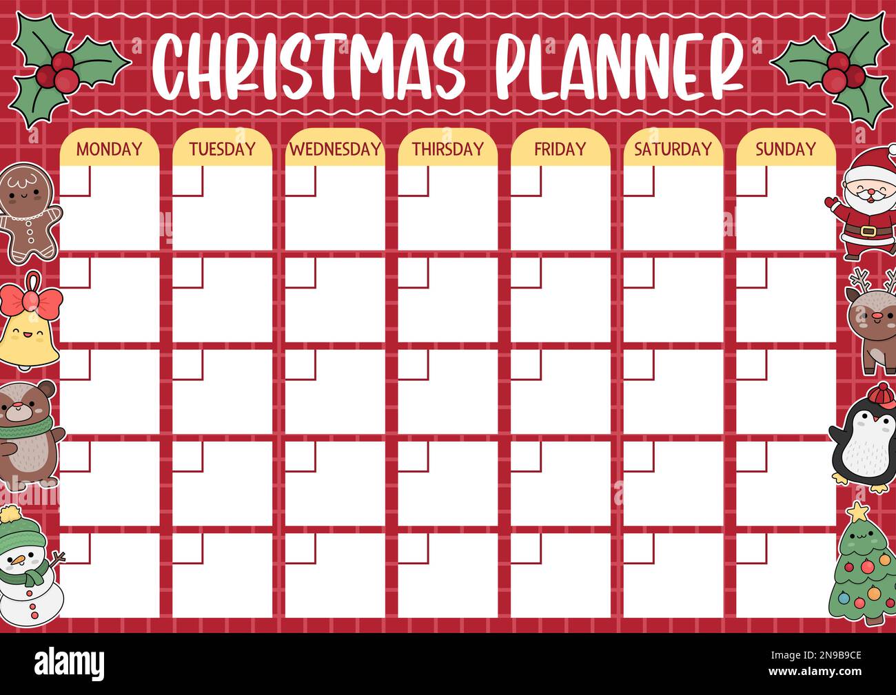 Vector Christmas monthly planner with traditional holiday symbols. Cute ...