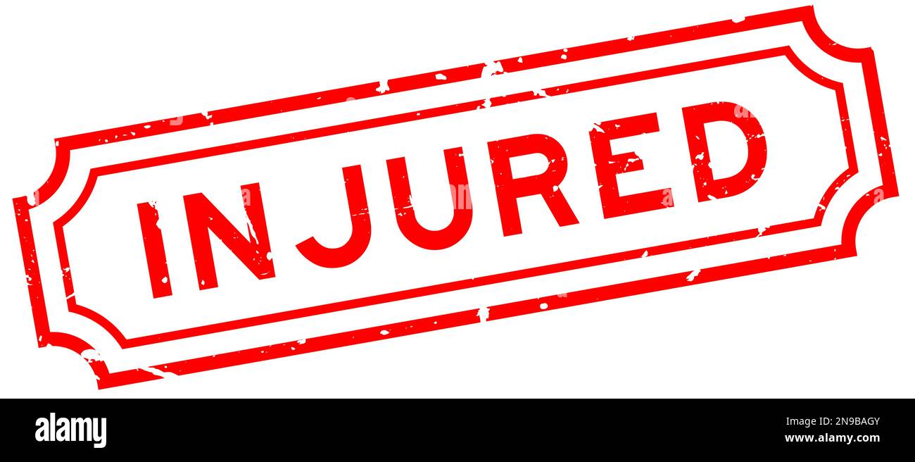Grunge red injured word rubber seal stamp on white background Stock ...