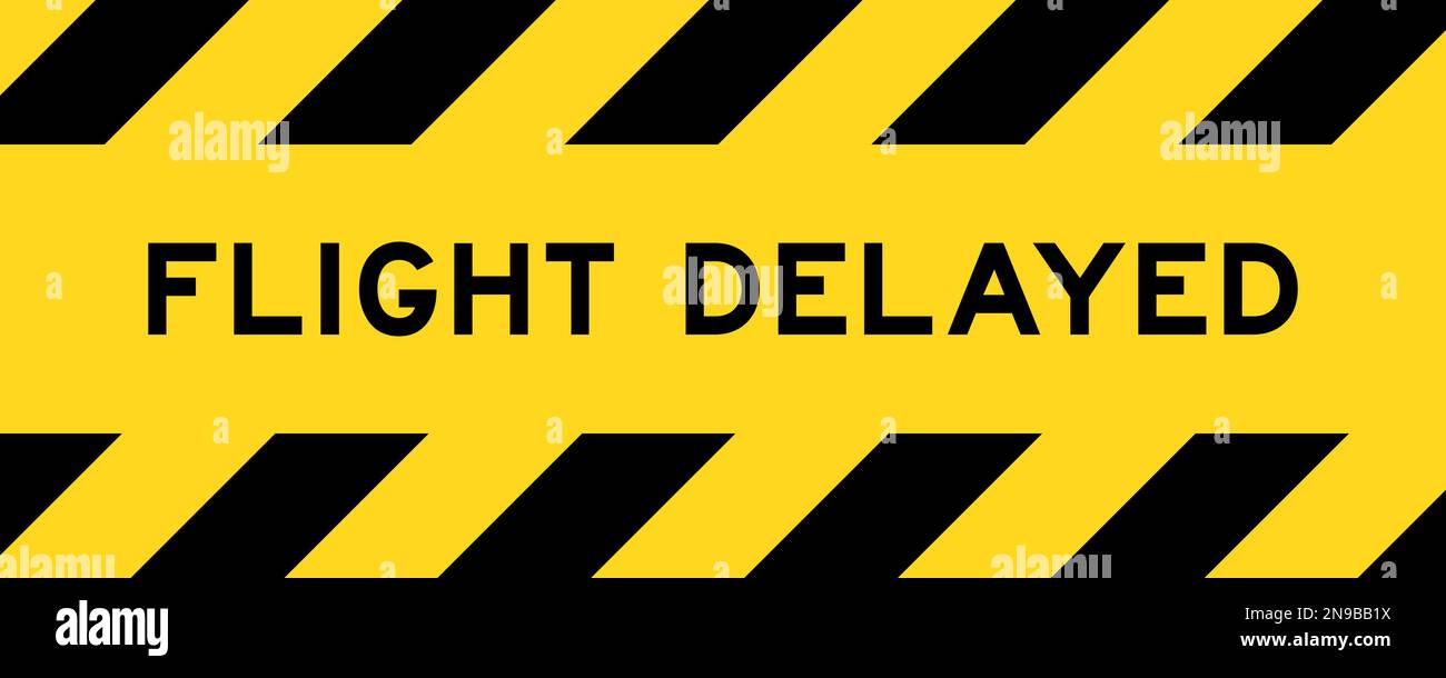 Yellow and black color with line striped label banner with word flight ...