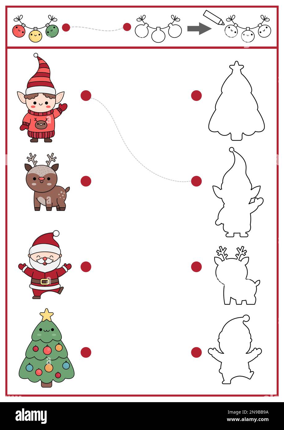 Christmas shape matching, coloring and drawing activity. Winter holiday ...