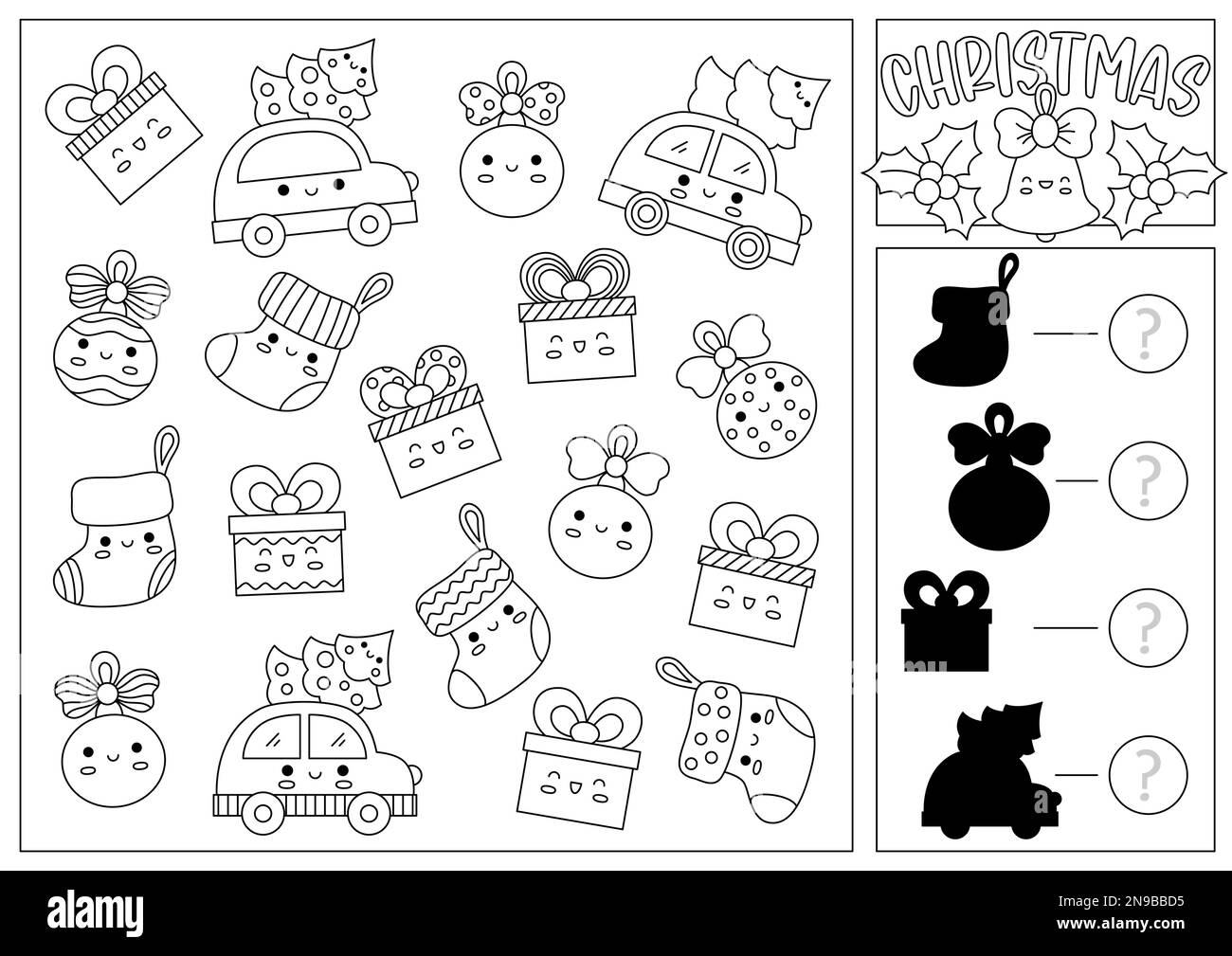 Christmas black and white I spy and shadow match game for kids ...