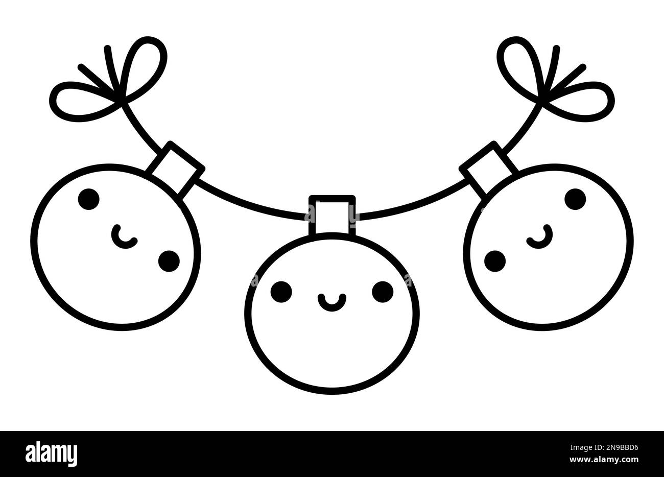 Vector black and white kawaii jingle bells. Cute Christmas ornament ...