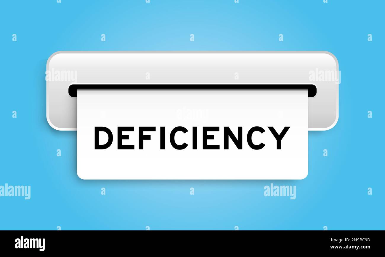 White coupon banner with word deficiency from machine on blue color ...