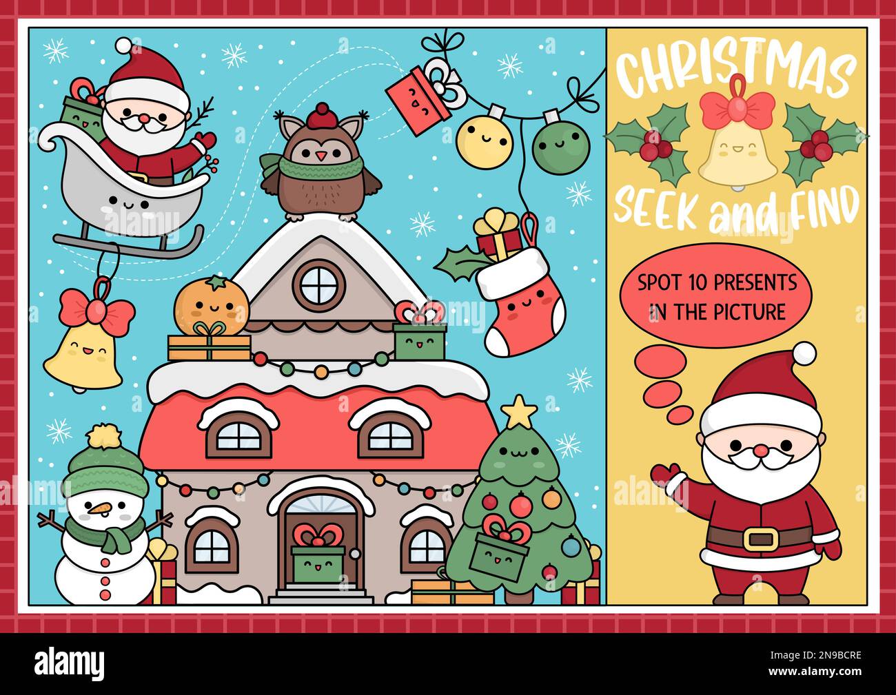 Vector Christmas searching game with decorated house and kawaii ...