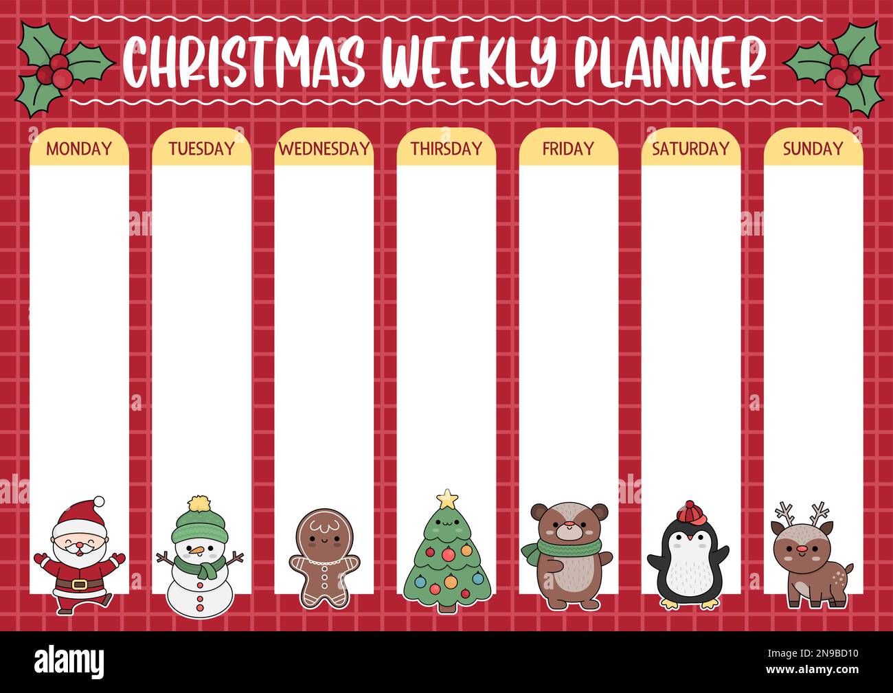 Vector Christmas weekly planner with traditional holiday symbols. Cute ...