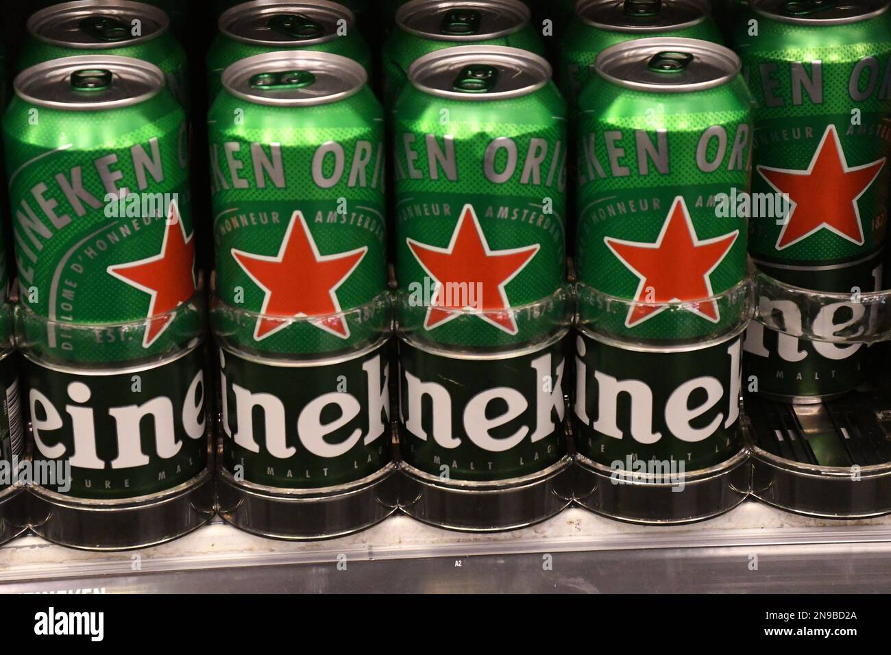 Kastrup/Copenhagen /Denmmark/12 Febraur 2023/Dutvh Heineken beer can ...