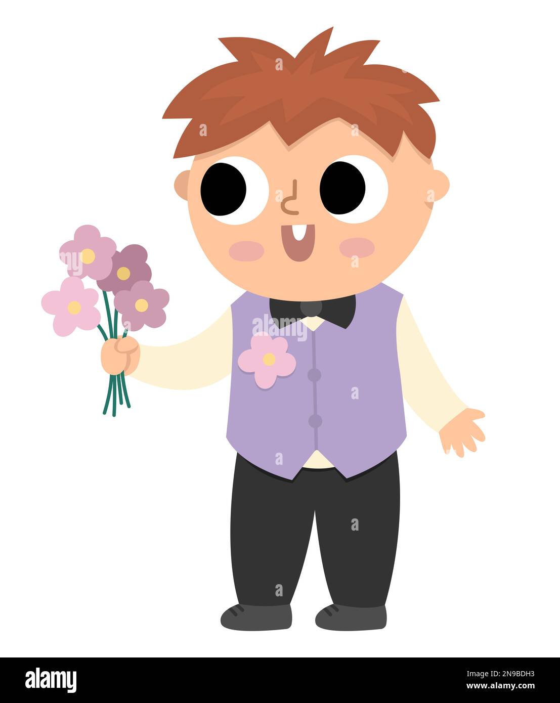 Vector little bridegroom illustration. Cute tiny boy in purple vest ...