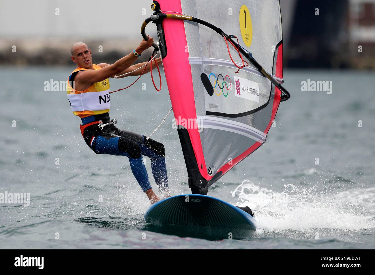 Dorian Van Rijsselberge of Netherlands sails on RS:X windsurfer during ...