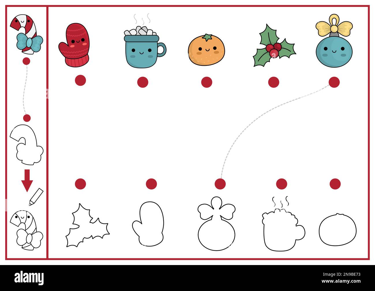 Christmas shape matching, coloring and drawing activity. Winter holiday ...