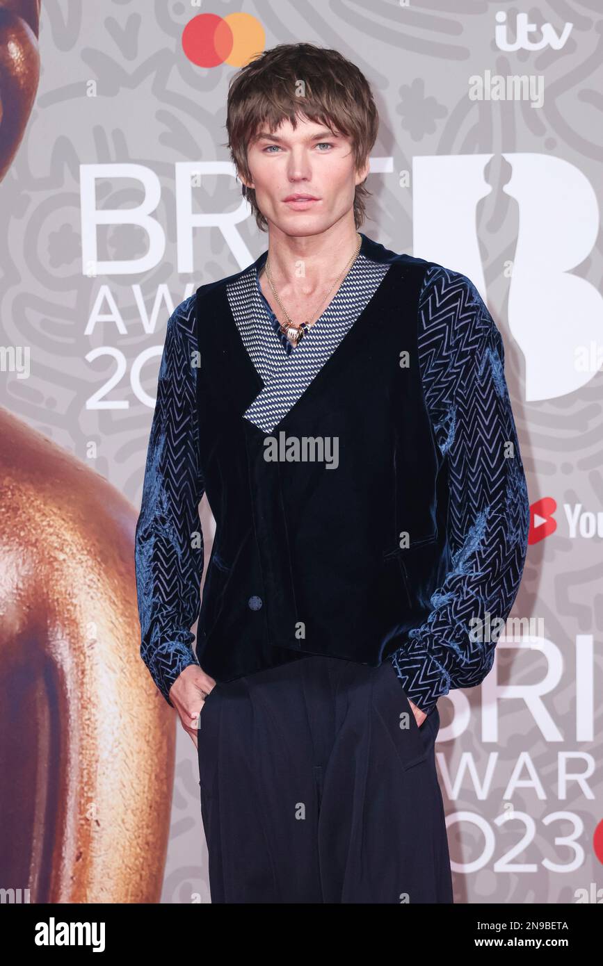 Jordan Barrett poses for photographers upon arrival at the Brit Awards ...