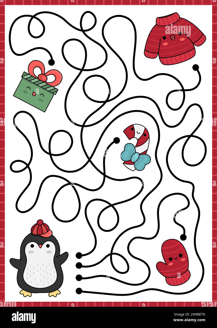 Christmas maze for kids. Winter holiday preschool printable activity ...