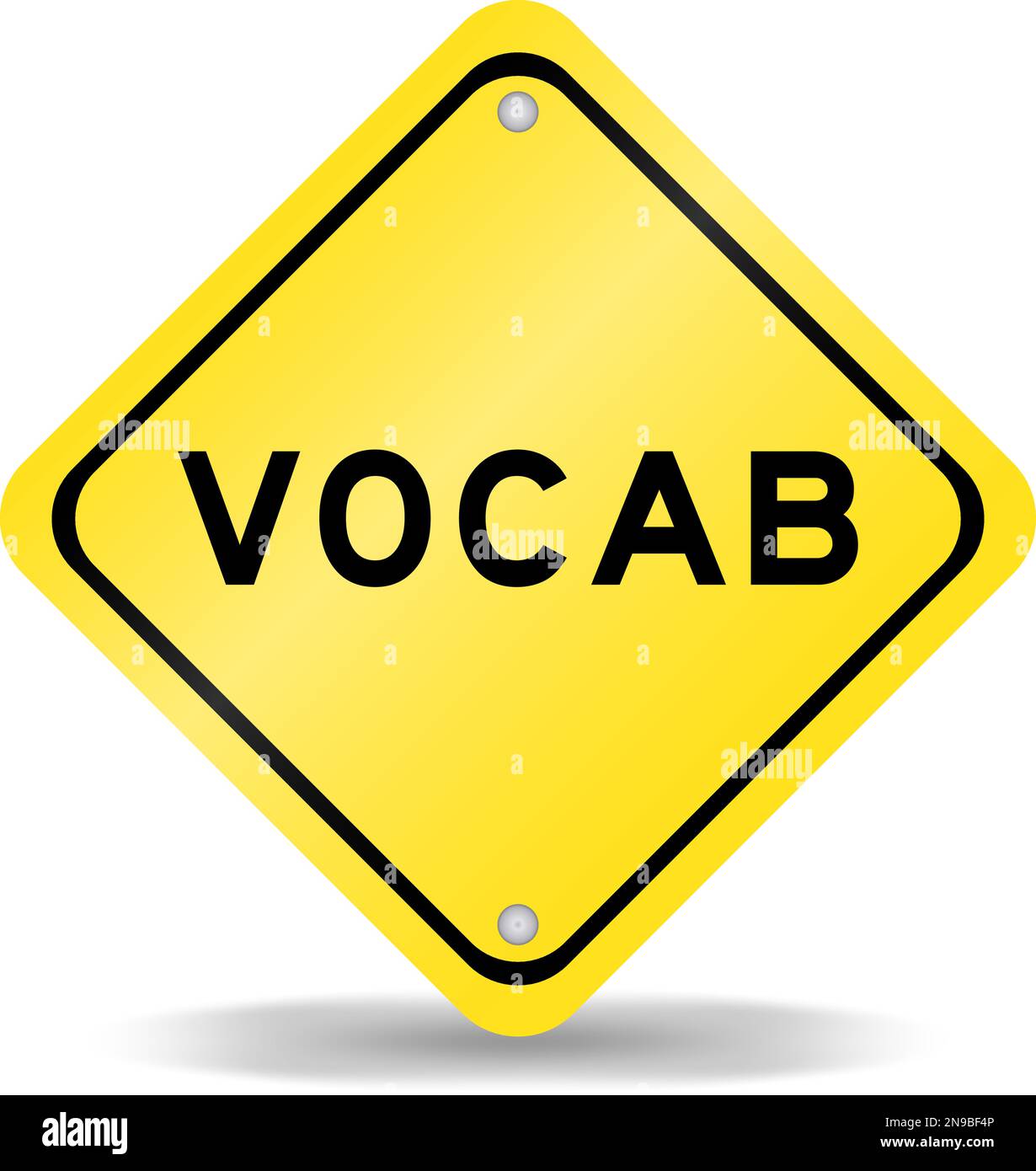 Yellow color transportation sign with word vocab on white background ...