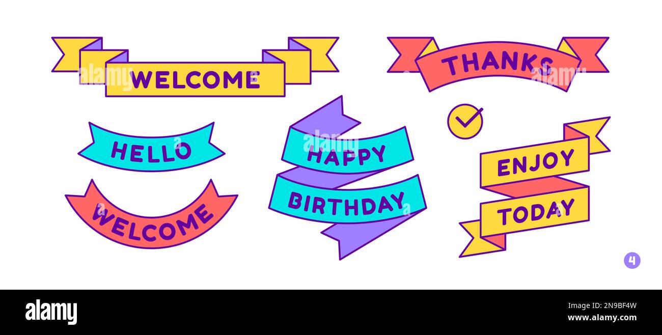 Ribbon Banner. Set color ribbon banner with text, phrase. Color ...