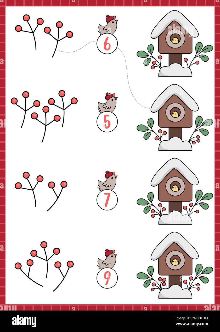 Christmas matching game with cute kawaii bird and birdhouse. Winter ...