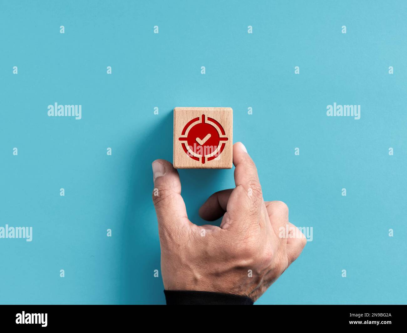 Business target goal achievement. Task completion. Hand places the ...