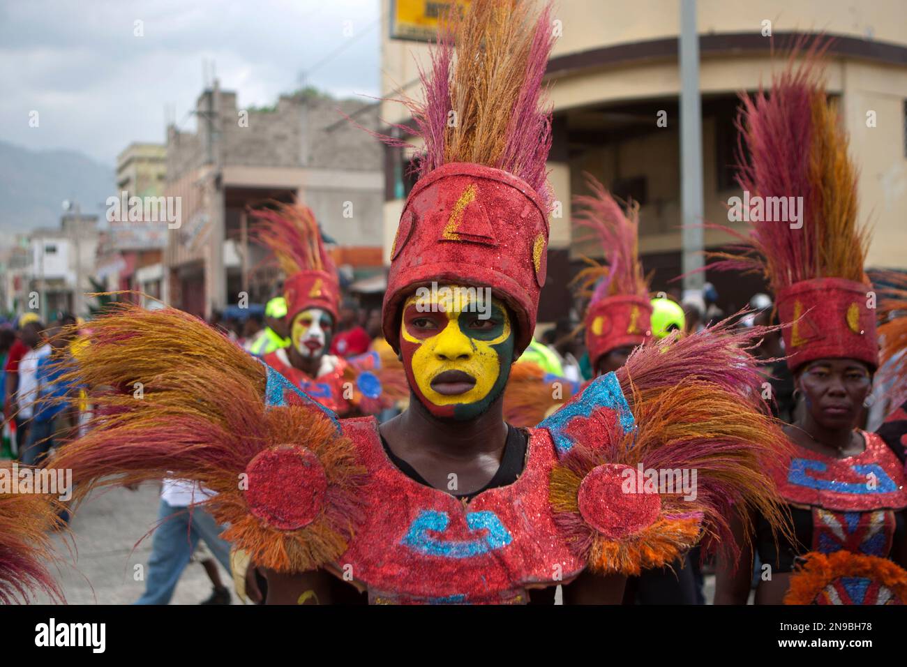 People parade during Carnaval des Fleurs celebrations in Port-au-Prince ...