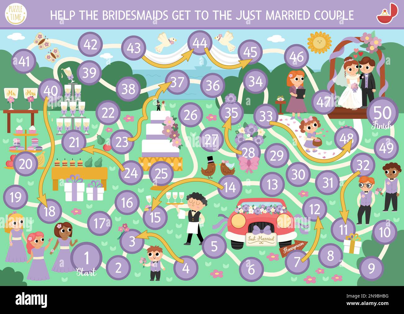 Wedding dice board game for children with cute bride, groom, bridegroom ...