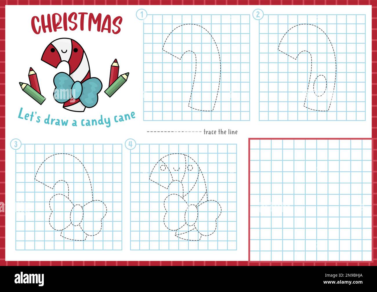 Christmas step by step drawing worksheet. How to draw a candy cane ...