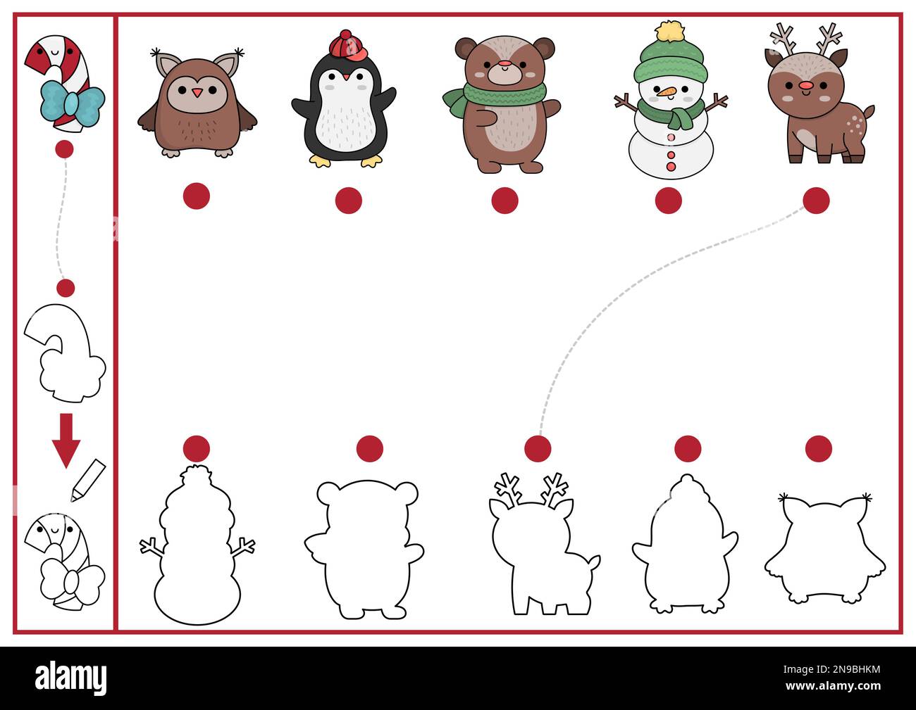 Christmas shape matching, coloring and drawing activity. Winter holiday ...