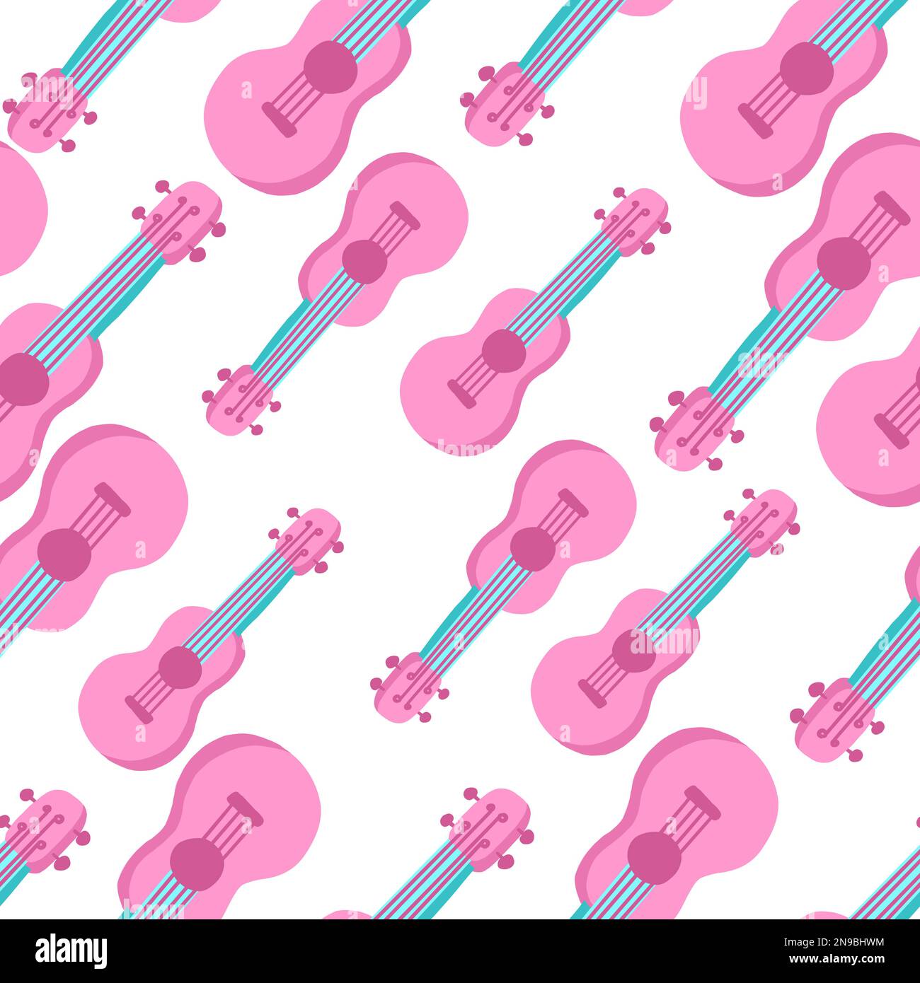 Pink guitar seamless pattern. Hawaiian Ukulele. Vector illustration in ...