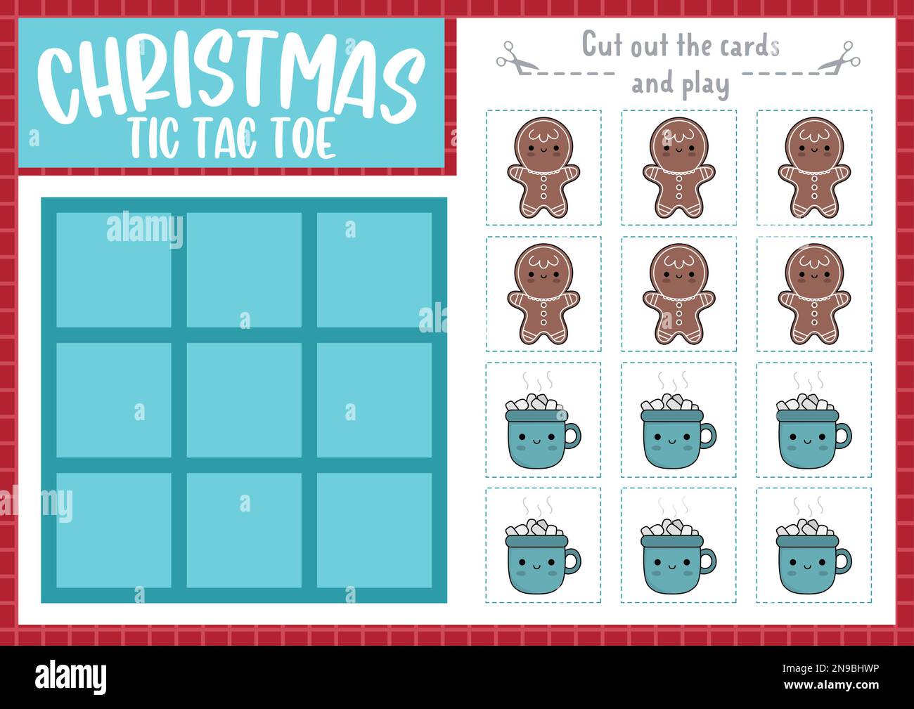 Vector Christmas tic tac toe chart with gingerbread and hot cacao. New ...