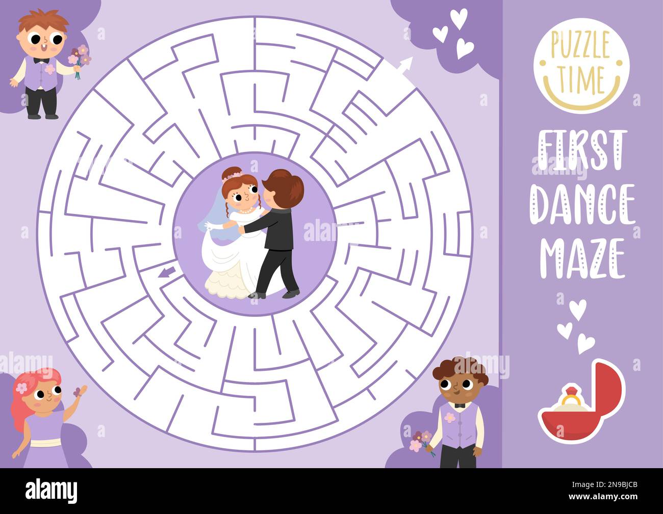 Wedding maze for kids with dancing bride and groom. Marriage ceremony ...