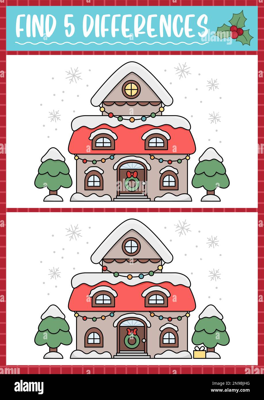 Christmas find differences game for children. Attention skills activity ...