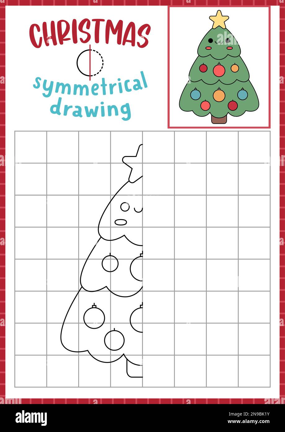 Christmas symmetrical drawing worksheet. Complete fir tree picture ...