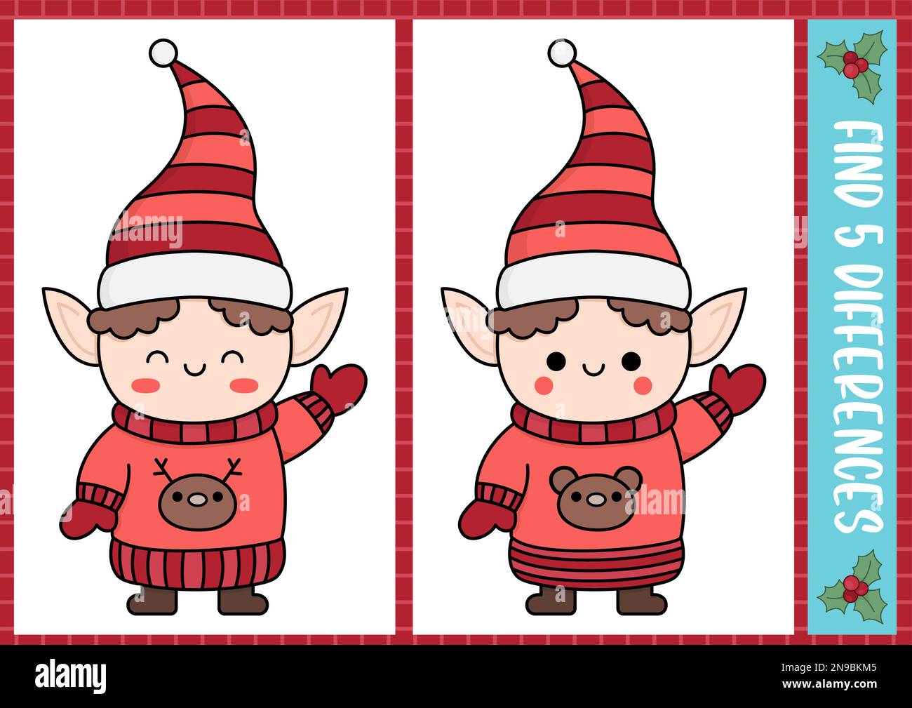 Christmas find differences game for children. Attention skills activity ...