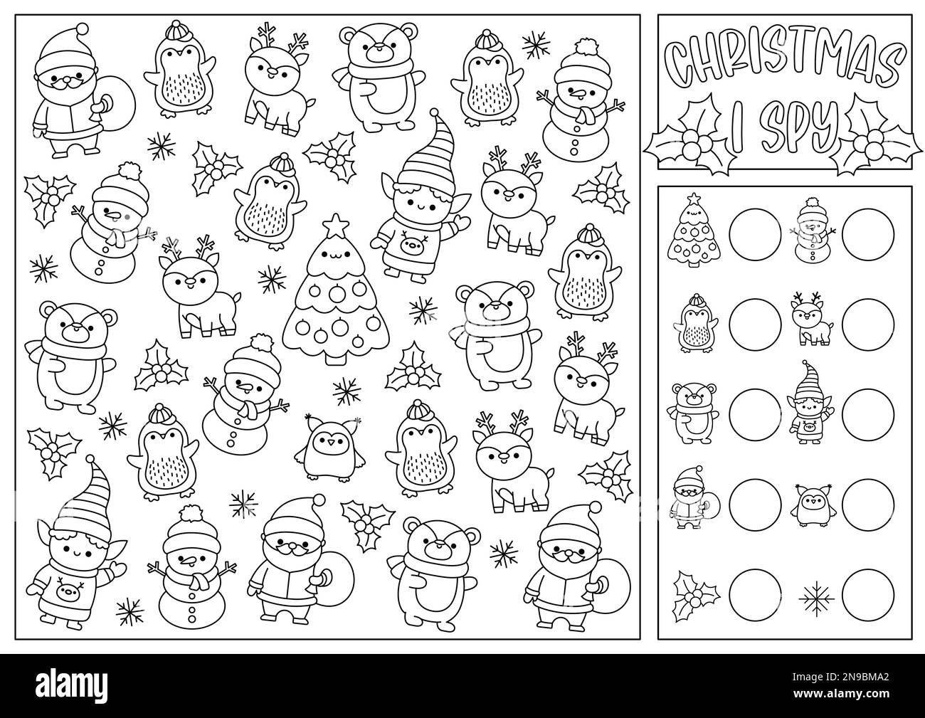 Christmas black and white I spy game for kids. Searching and counting ...