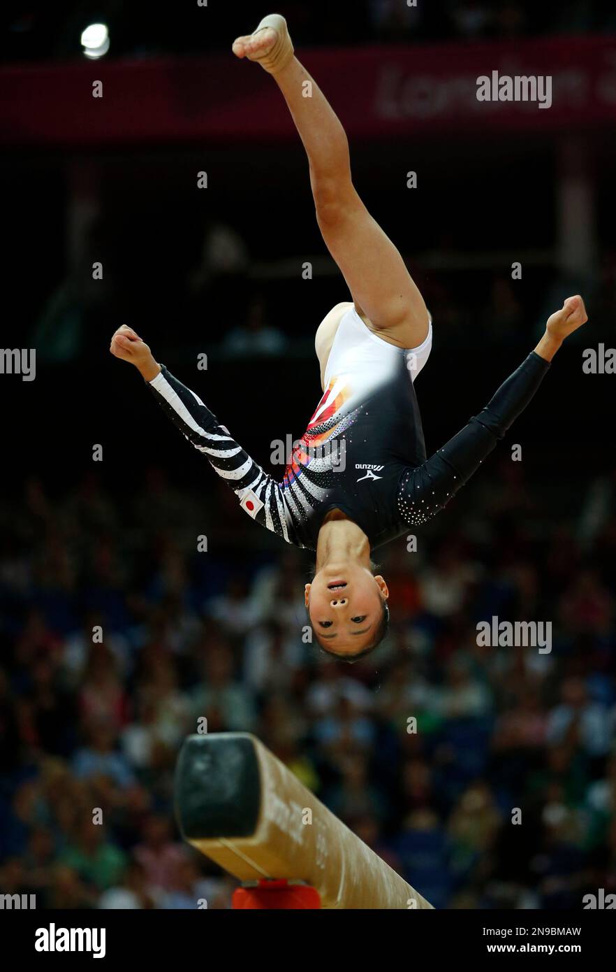 Japanese gymnast Asuka Teramoto performs on the balance beam during the ...