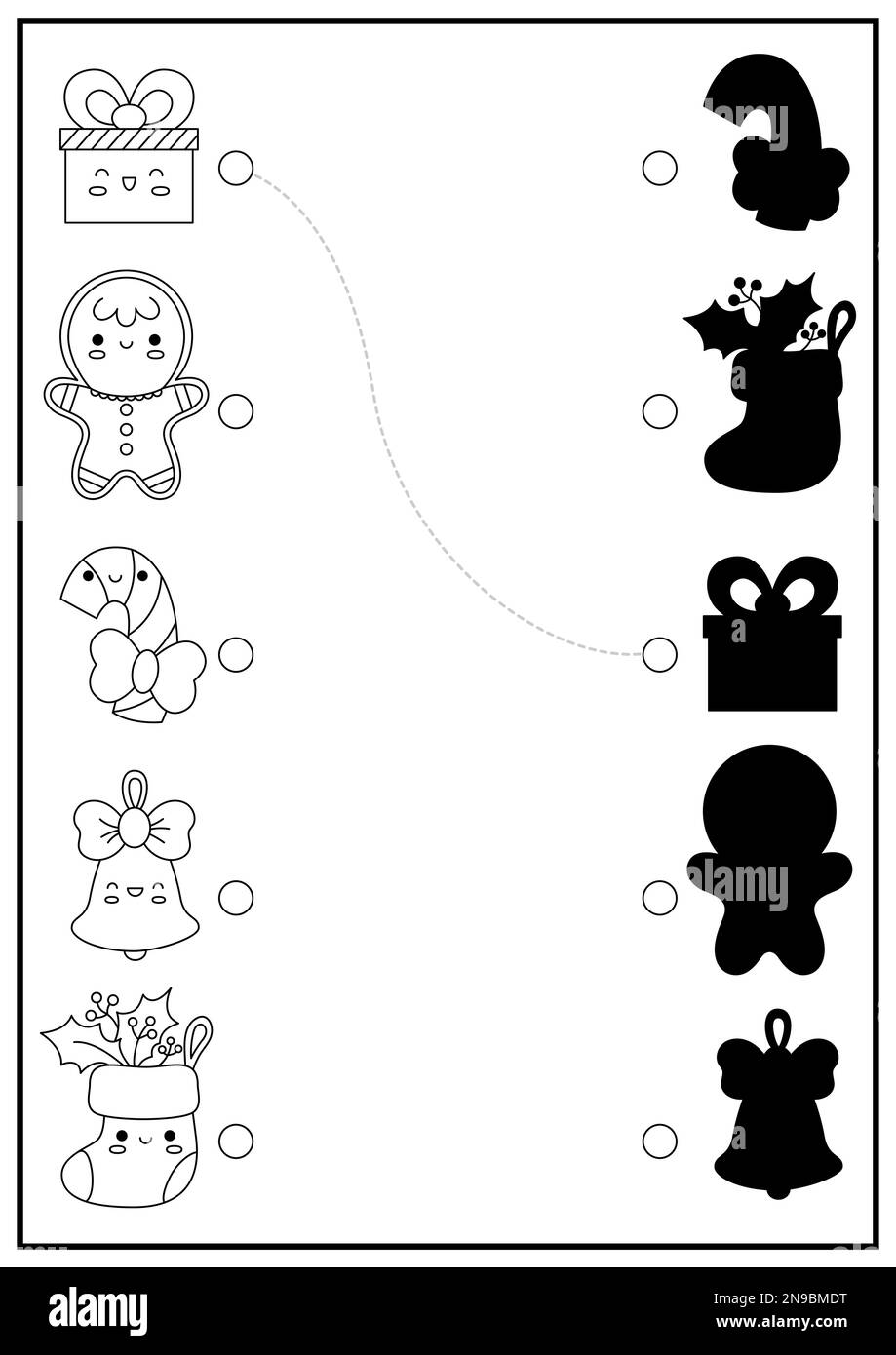 Christmas black and white shadow matching activity. Winter holiday ...