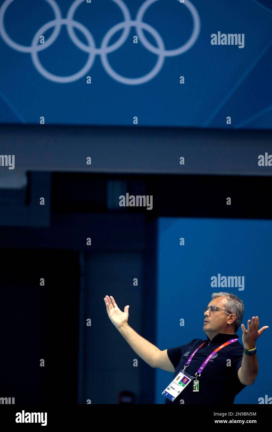 Italy men's water polo coach Alessandro Campagna reacts during a ...