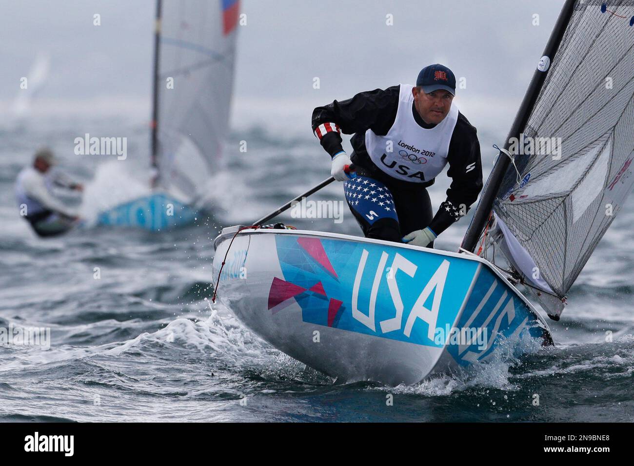 USA's Zach Railey competes during the finn dinghy class race at the ...