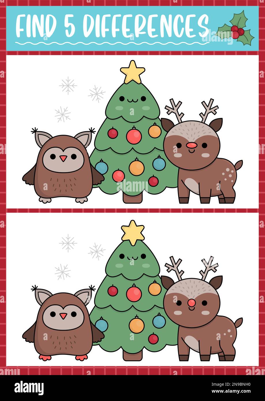 Christmas find differences game for children. Attention skills activity ...