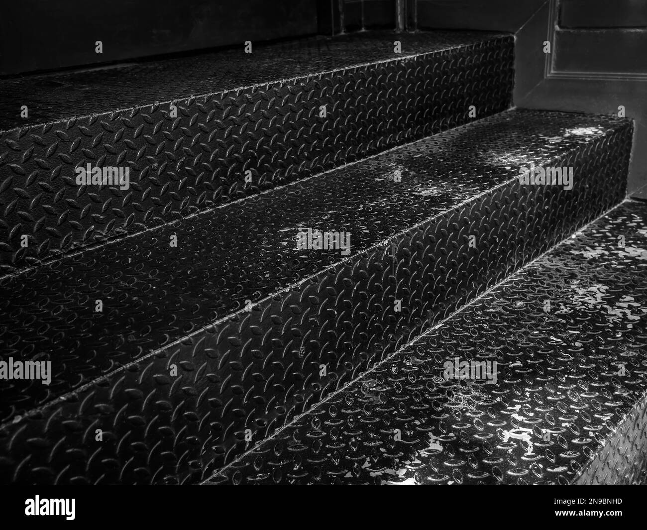 Staircase steps made by metallic checker plate anti-slip texture ...