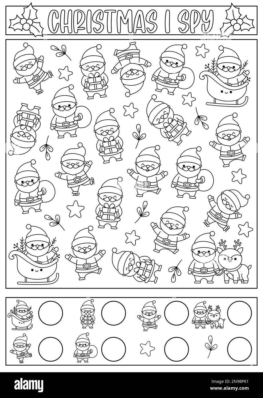 Christmas black and white I spy game for kids. Searching and counting ...