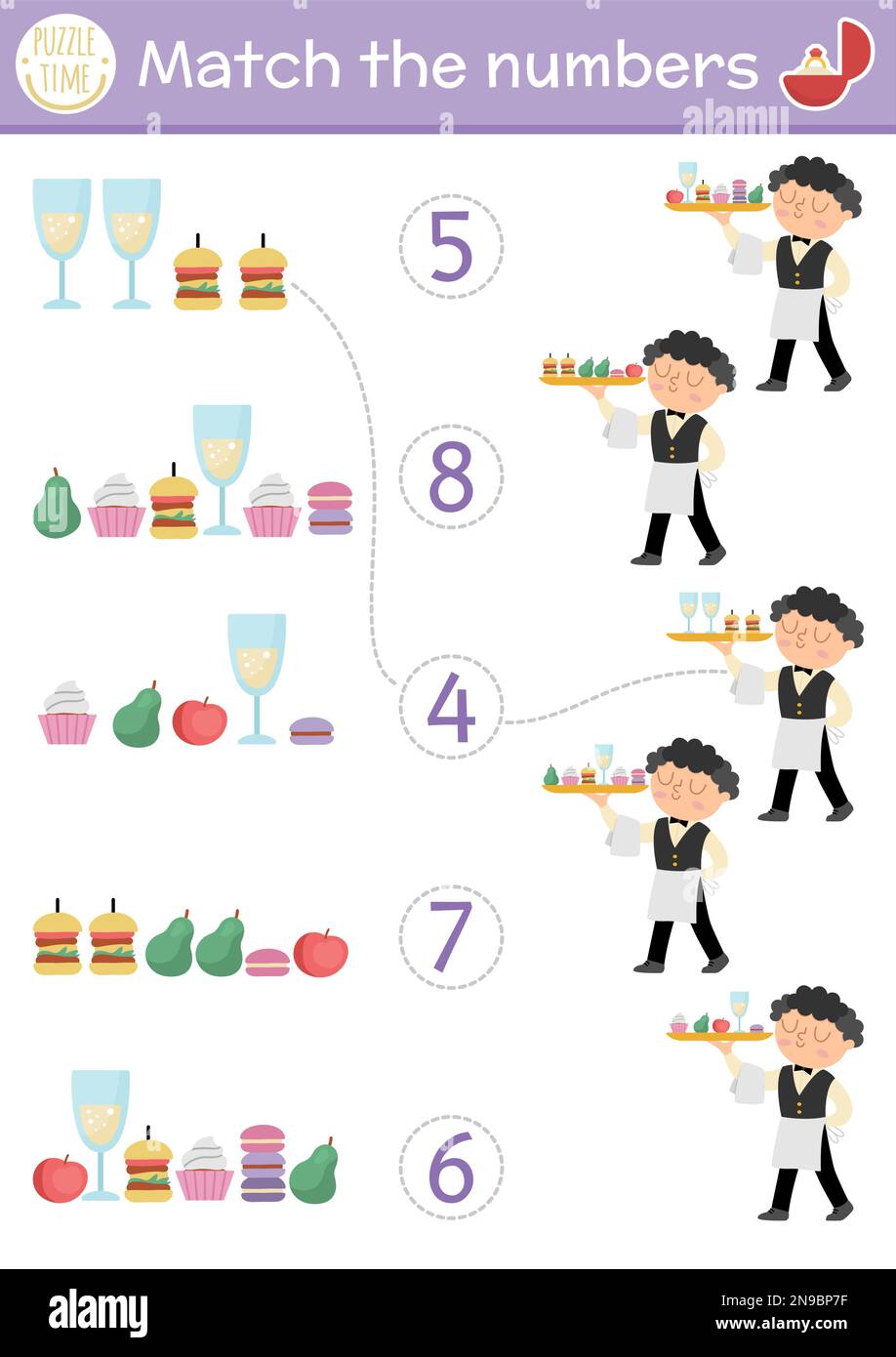 Match the numbers wedding game with waiter and candy bar food. Marriage ...