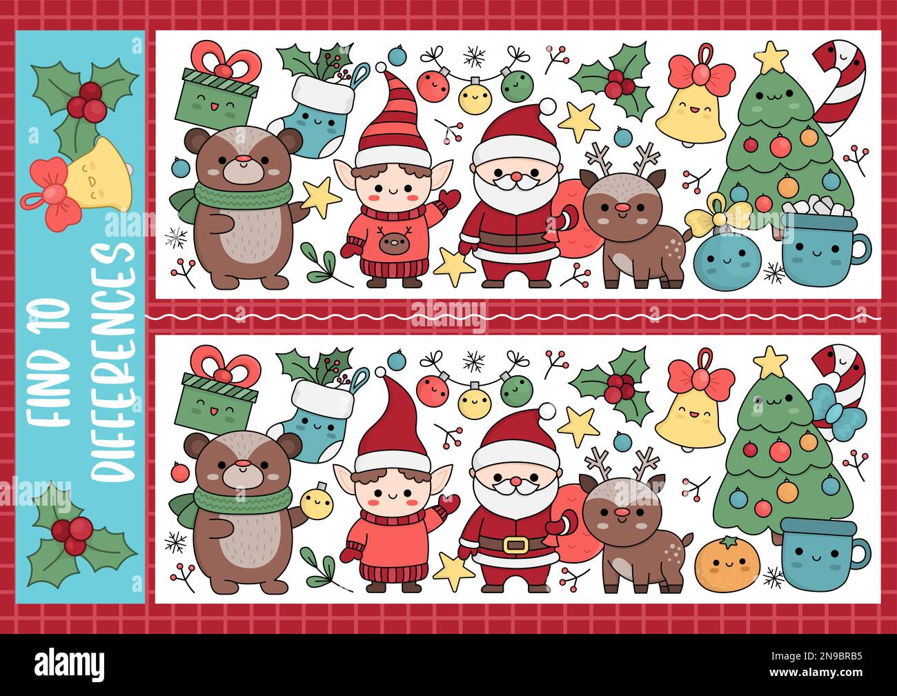Christmas find differences game for children. Attention skills activity ...