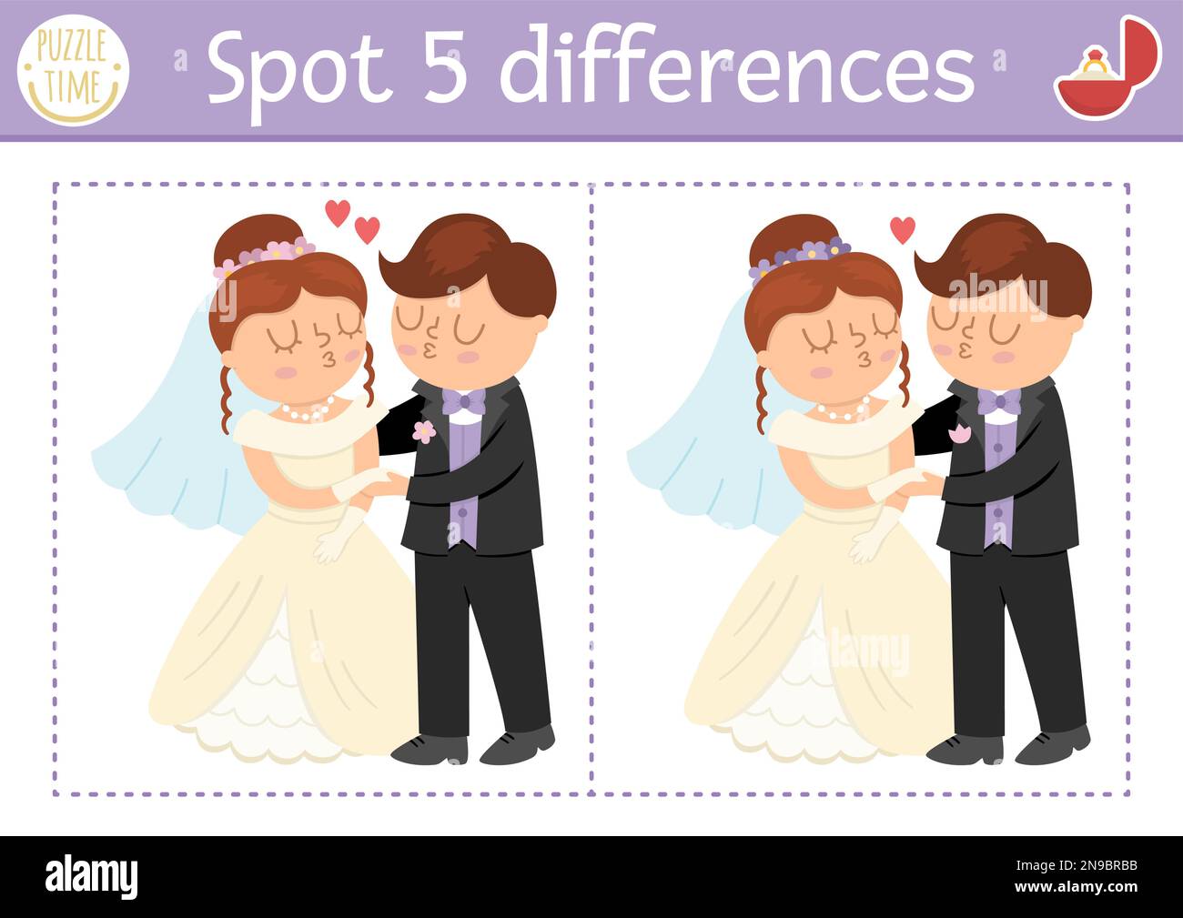 Find differences game for children. Wedding educational activity with ...