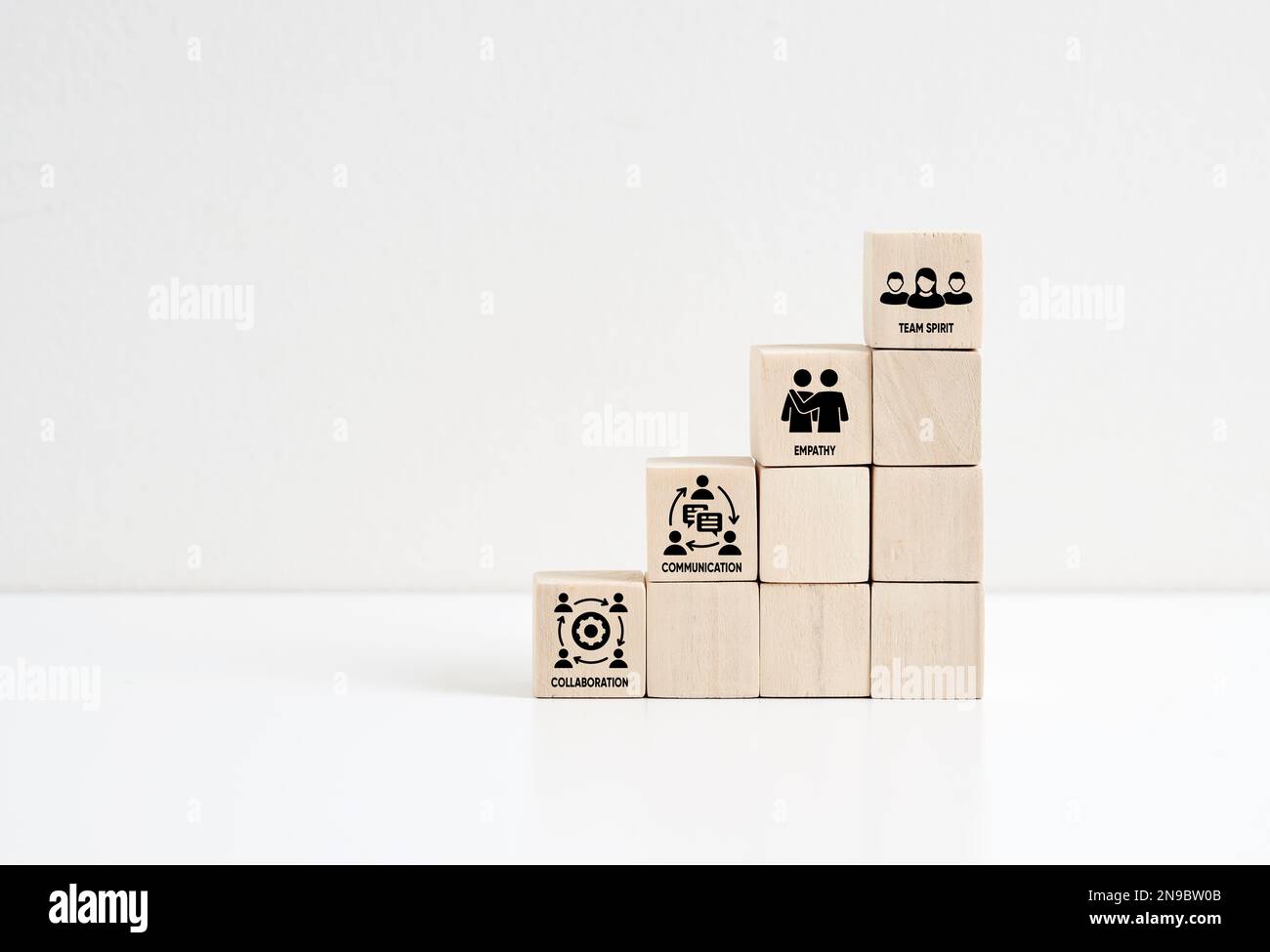 Soft skills training and improvement. Wooden cube staircase with the ...