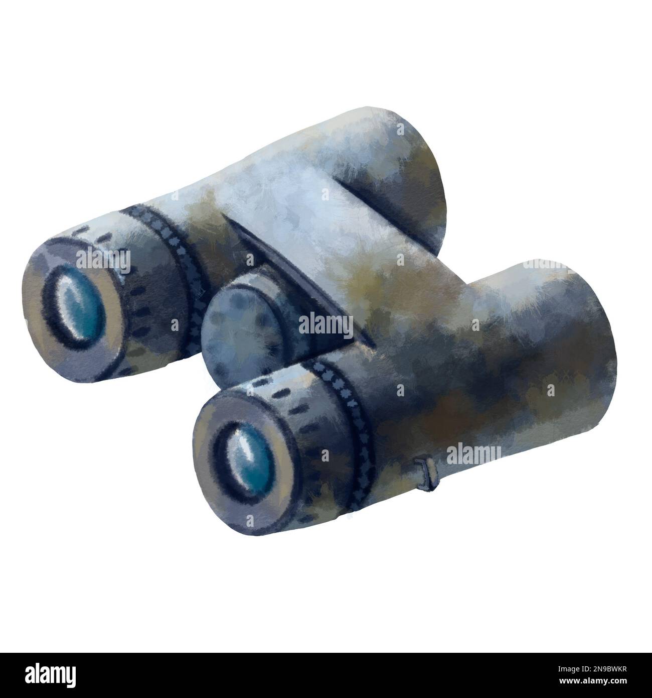 Watercolor drawing of black binoculars. High quality illustration Stock ...