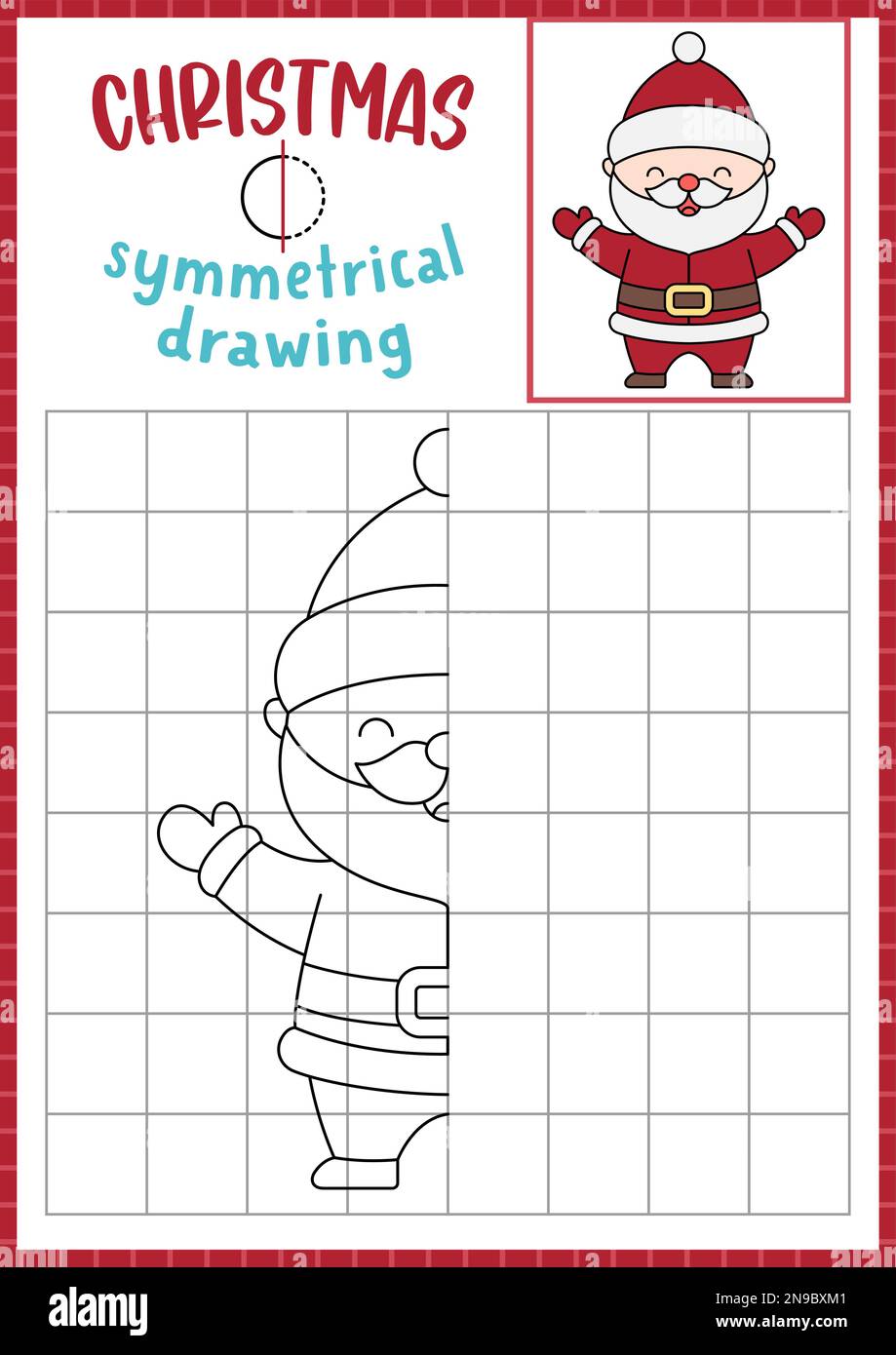 Christmas symmetrical drawing worksheet. Complete Santa Claus picture ...