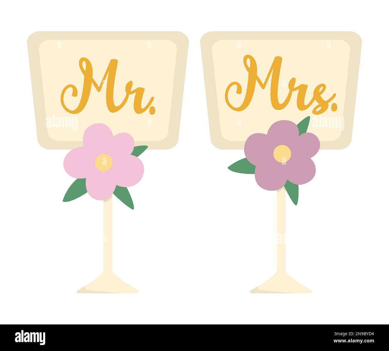 Vector Wedding Dining Table Plates With Mr And Mrs Inscription Cute